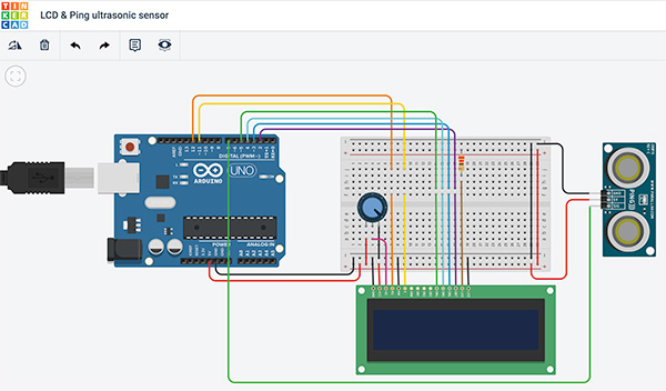 Tinkercad Lcd Ping Ultrasonic Sensor Alfieri Mauro Tutorial Arduino