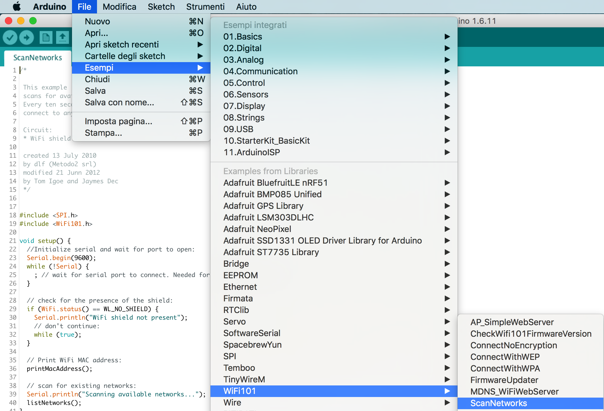 MKR1000 scan network - Mauro Alfieri Wearable Domotica Robotica Elettronica