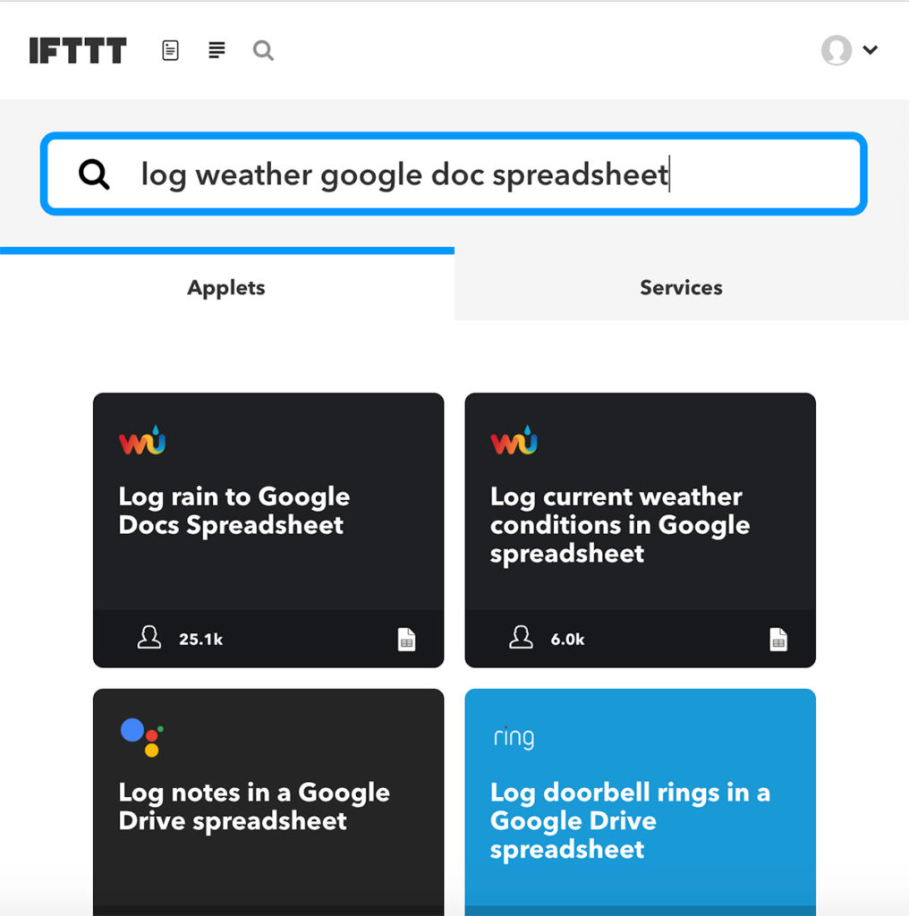 IFTTT Weather Google spreadsheet - Mauro Alfieri Applets Weather